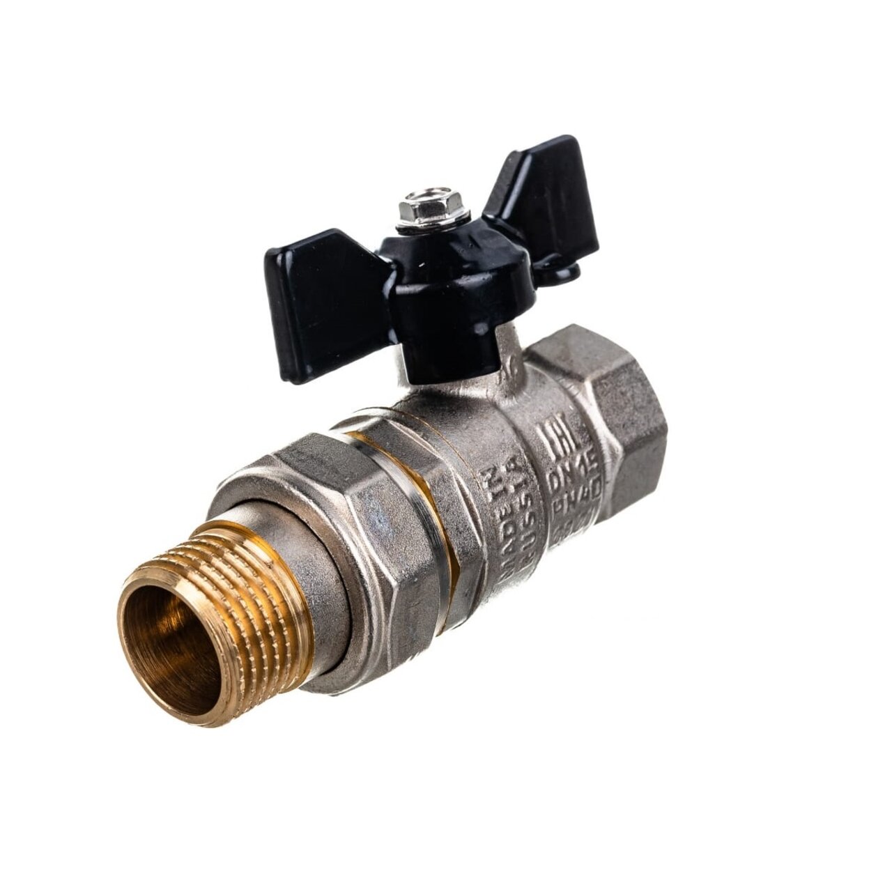 BRAND кран шаровый со сгоном американка 1/2 ВН/НР, бабочка; для водопроводной сантехники