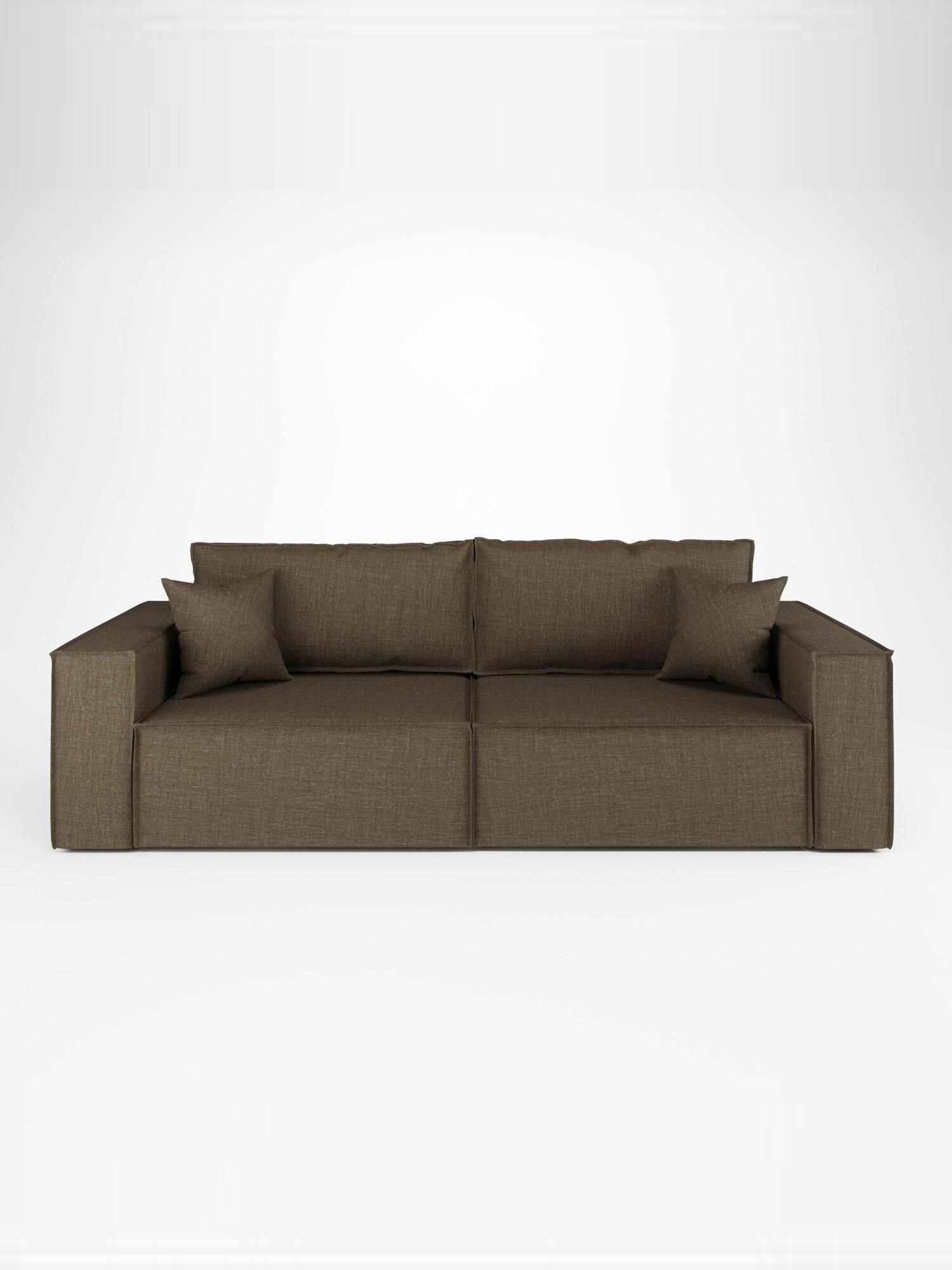 Прямой диван-кровать Manons Maison Hygge, раскладной механизм Еврокнижка, Рогожка коричневый, 250х100х86 см