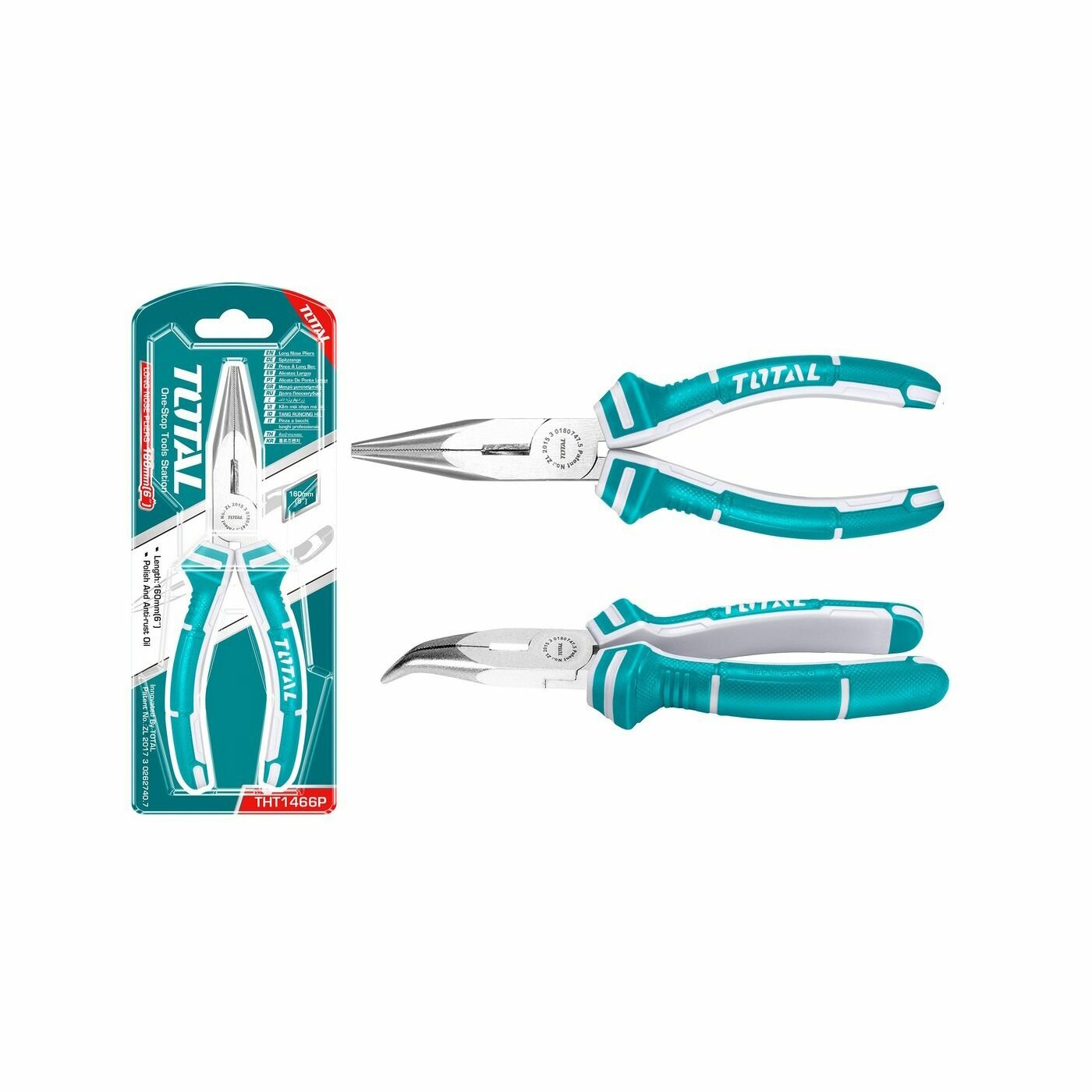 Длинногубцы изогнутые 160мм из хромованадиевой стали TOTAL THT1466P