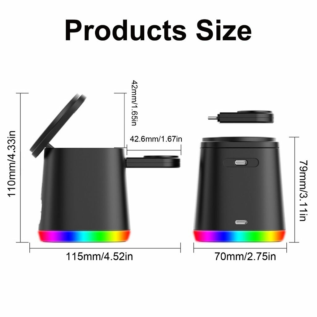 Зарядная док-станция мощностью 15 Вт с регулируемой осветительной подставкой для телефона, часов, наушников, магнитный держатель