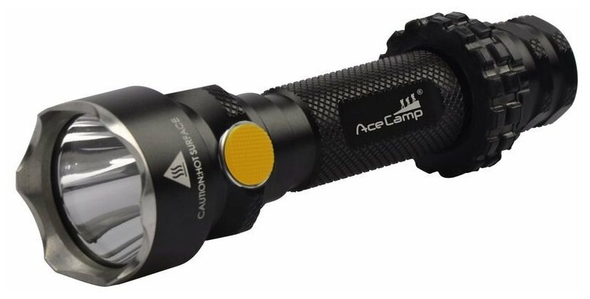 Тактический Фонарь AceCamp Aluminum Power Bank Flash 600 люмен со встроенным внешним аккумулятором, тактическим оголовьем в корпусе из авиационног Чёрный, 1026