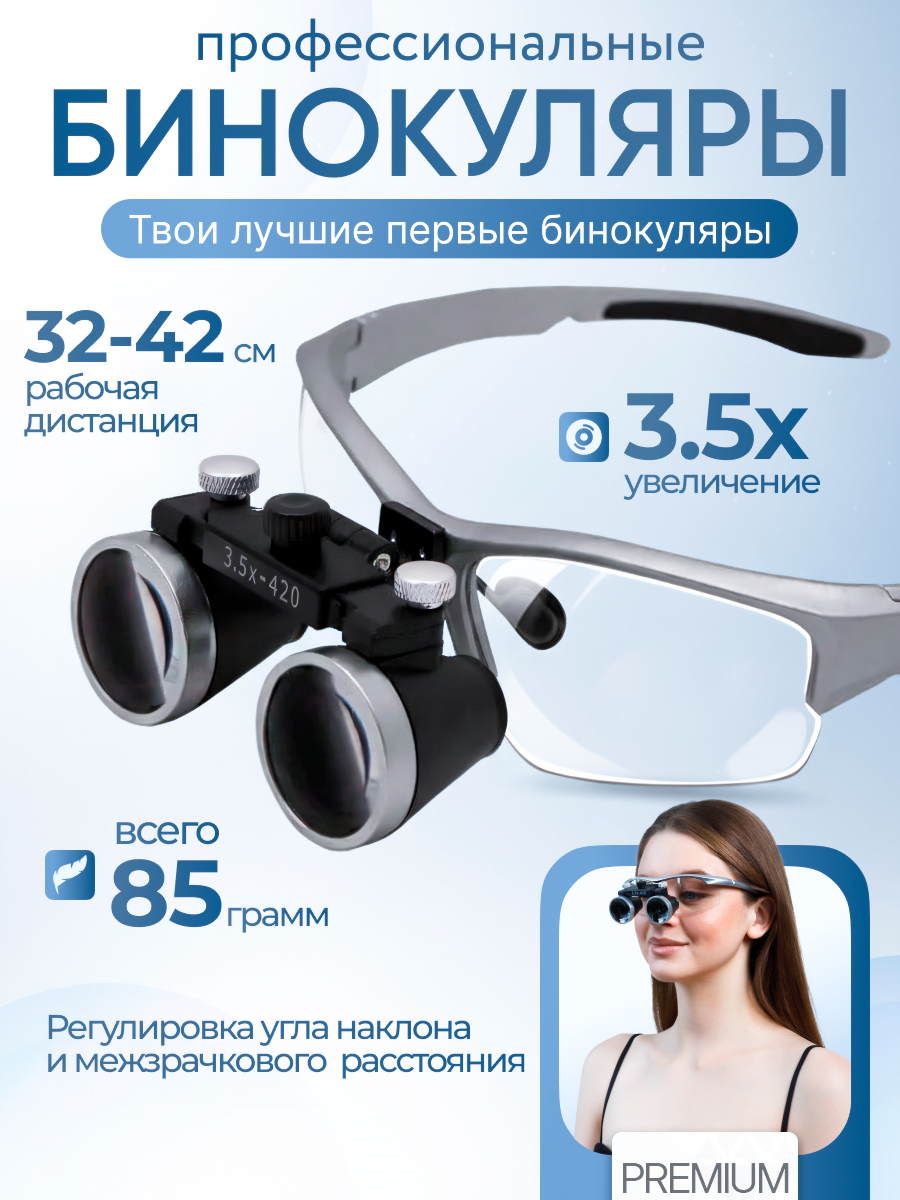 Лупа очки бинокулярные для стоматолога, ювелира 3.5х бинокуляры