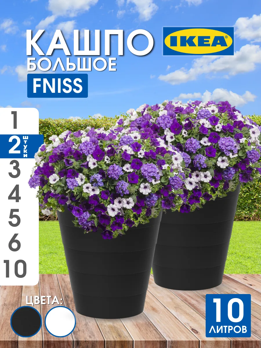Кашпо икеа фнисс(IKEA FNISS), черный, пластик, набор 2 шт, для балкона/дома/улицы, 28x28х28 см