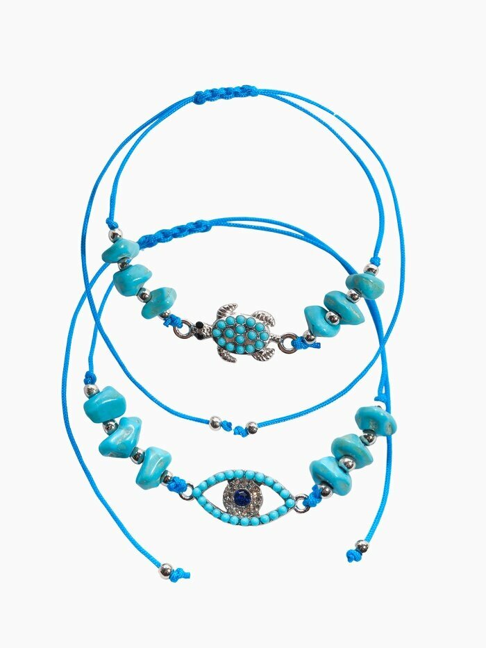 Браслеты-обереги на нити «Неразлучники. Нить желаний», набор 2 шт. камни, голубые