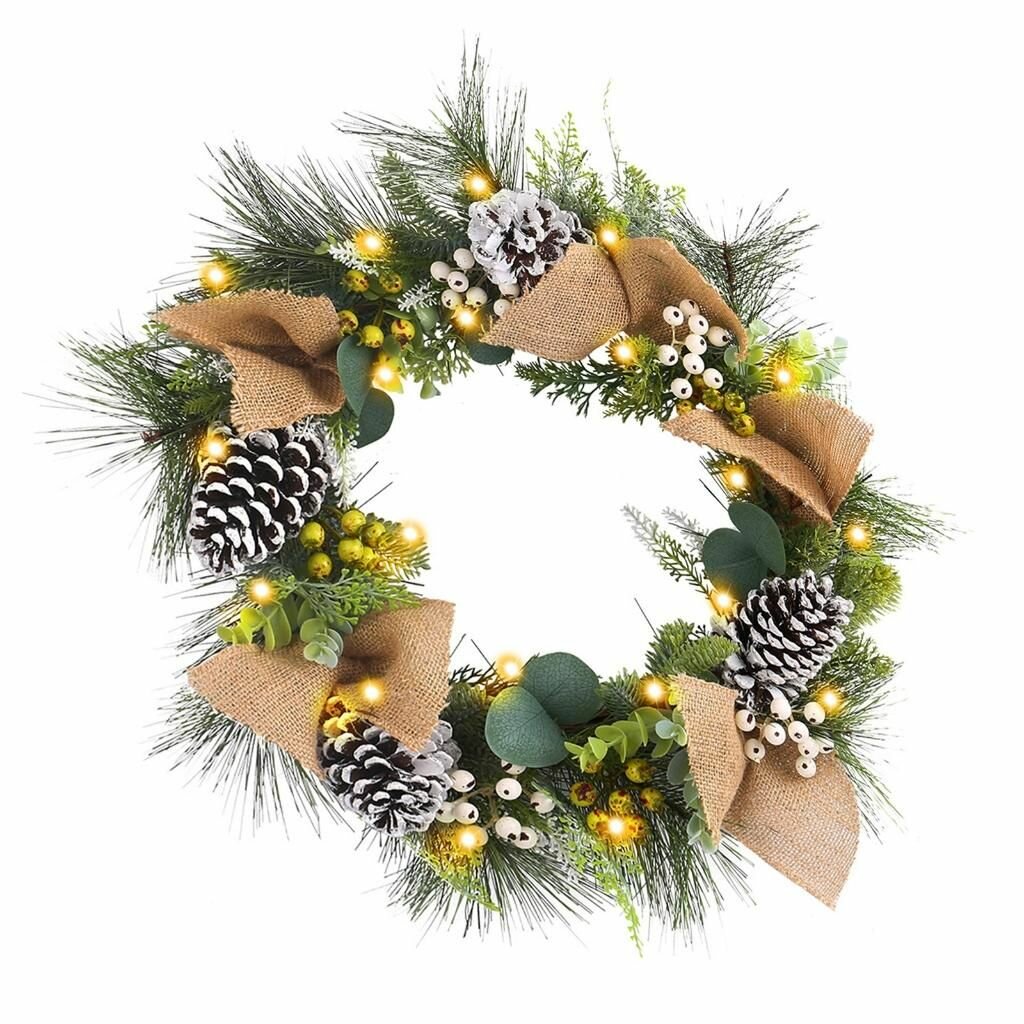 Рождественская гирлянда из светящихся сосновых шишек из сухих веток