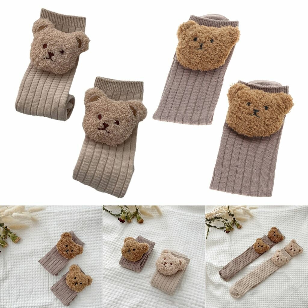 Детские чулки с милой вышитой головой медведя-Светло-абрикосовый