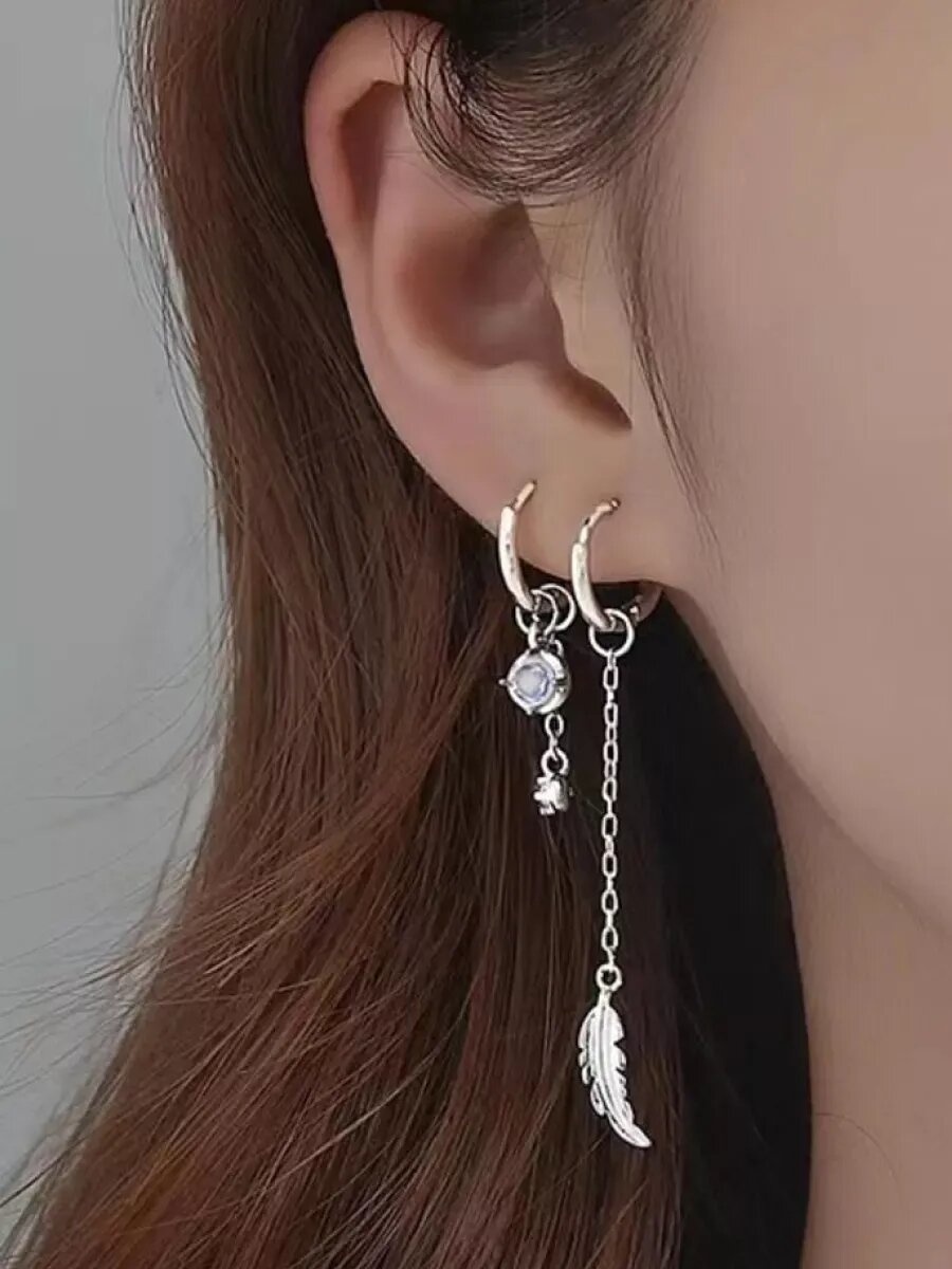 Серьги конго, непарные, искусственный камень