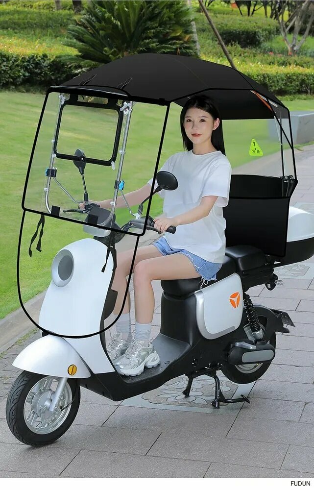 Дождевик для мотоцикла/электрического велосипеда, солнцезащитный козырек, выдвижная конструкция, защита от солнца, защита от дождя и ветра, ветрозащитный барьер высокого разрешения.