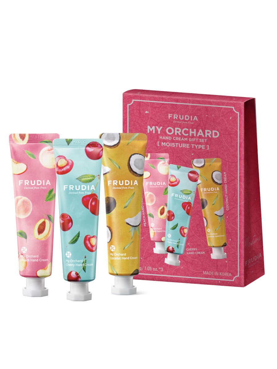 Подарочный набор кремов для рук "Фруктовый сад" Персик+Вишня+Кокос, FRUDIA