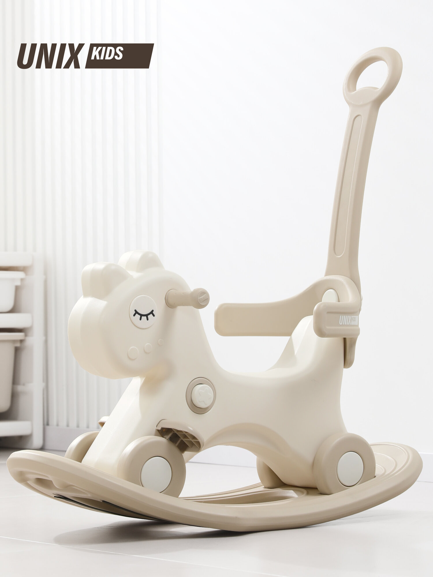 Качалка детская - лошадка UNIX Kids Dino Camel балансир беговел каталка с родительской ручкой 4 в 1, от 1 года