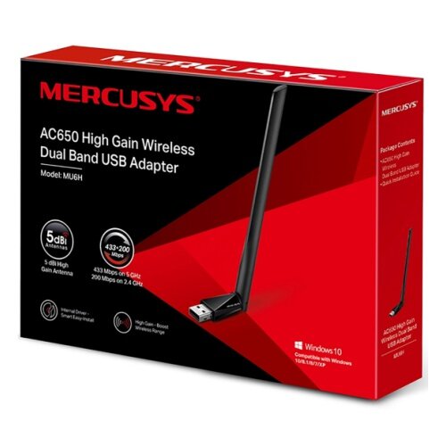 Wi-Fi адаптер Mercusys MU6H, черный