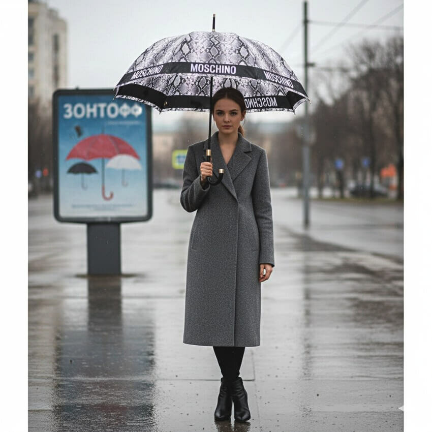 Зонт-трость MOSCHINO, черный — фото 1