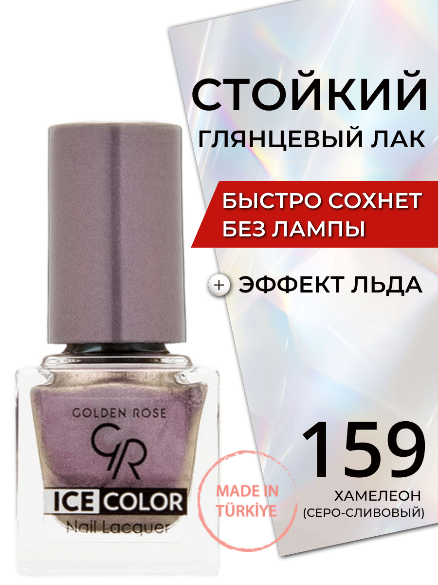 Стойкий глянцевый лак для ногтей быстросохнущий без лампы Golden Rose Ice Color с эффектом льда глянец, тон 159, набор лаков 2 штуки