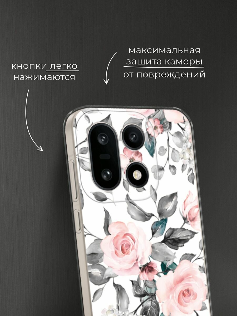 Силиконовый чехол на OnePlus 15 / Ван Плас 15 с принтом Розы на белом — фото 1