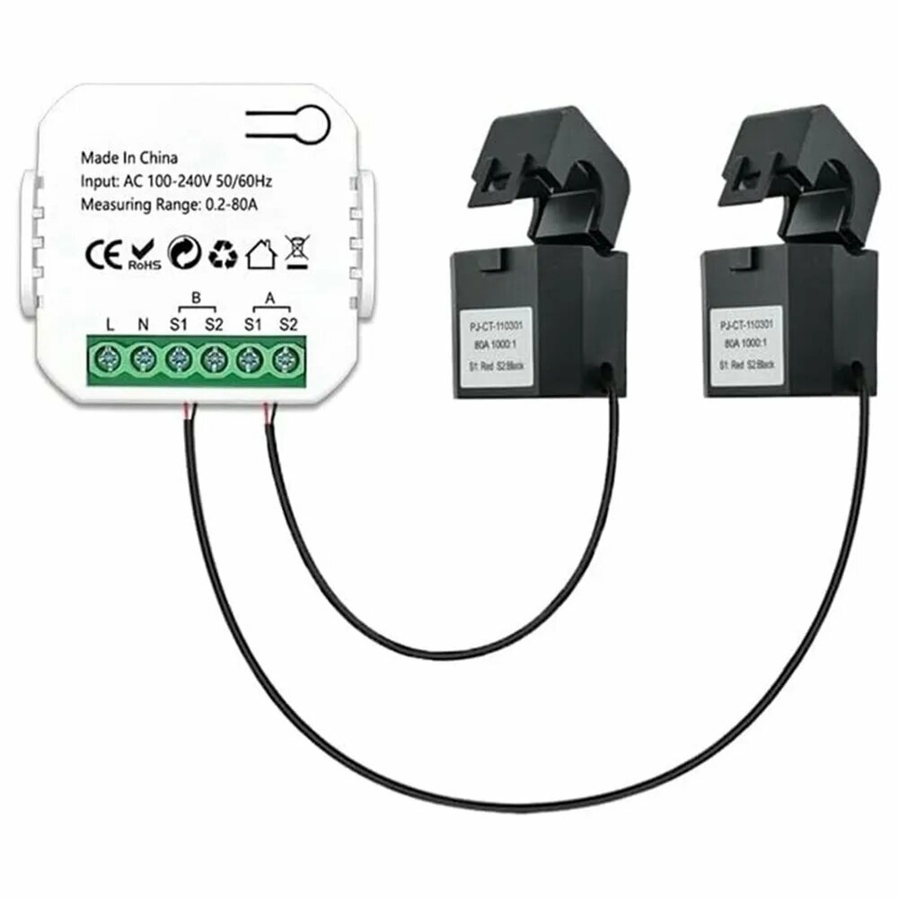 (O044) Интеллектуальный счетчик энергии Tuya Wi-Fi, солнечная фотоэлектрическая система, потребления электроэнергии, двунаправленный мониторинг с 2 CT