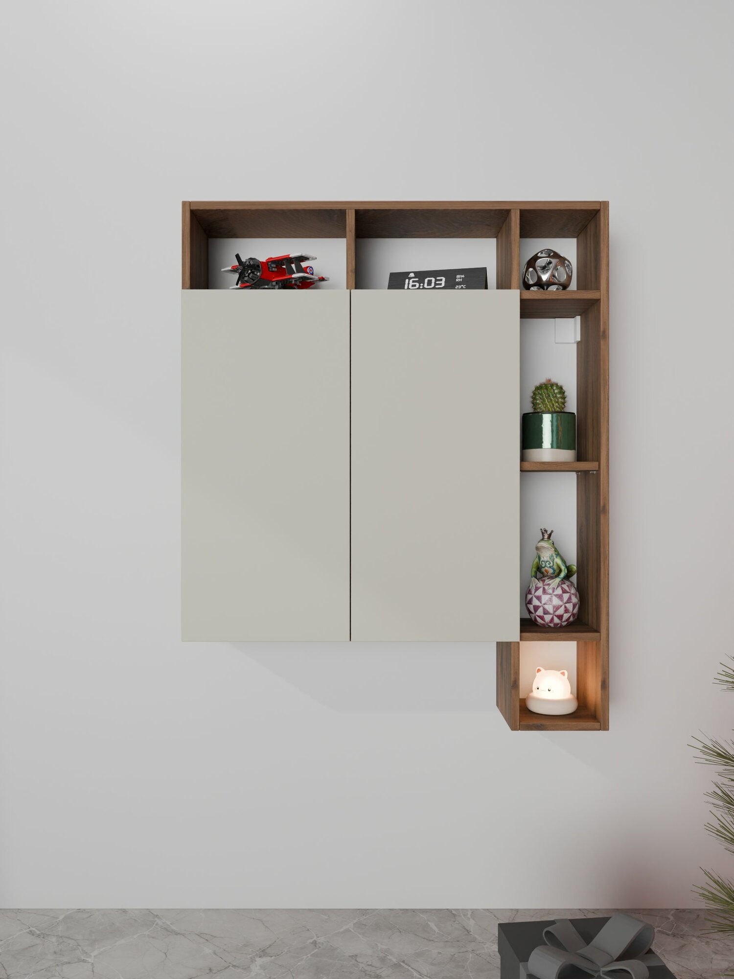 Изумлит Полка навесная закрытая модуль Эра 98.3х79.3х21.6 см, дуб крафт табачный-бежевый