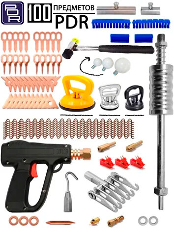 Споттер для кузовного ремонта вмятин на автомобиле, полный комплект/ Набор для пайки / Пистолет сварочный с электродами для рихтовки авто