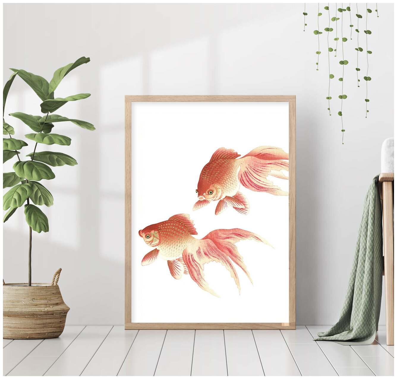 Постер "Золотые рыбки рисунок я японском стиле" без рамы 40x50 см на стену для интерьера