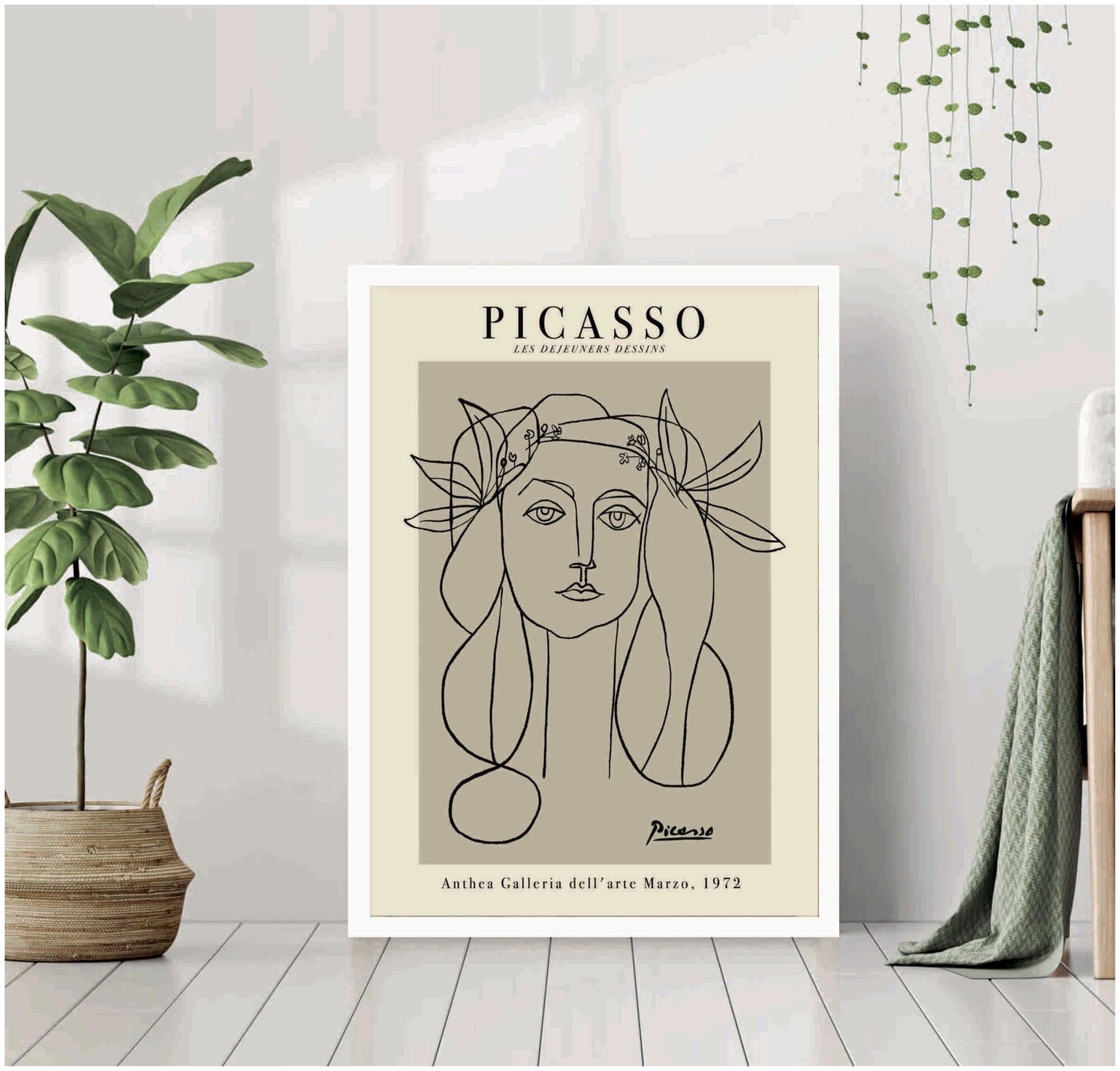 Постер "Пабло Пикассо Портрет" 50x70 в белой рамке на стену для интерьера