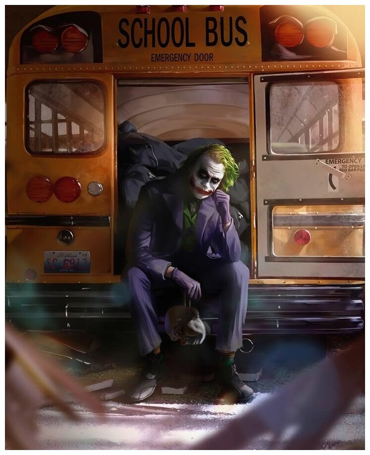 Фотообои Уютная стена "Джокер в школьном автобусе" 220х270 см Бесшовные Премиум (единым полотном)