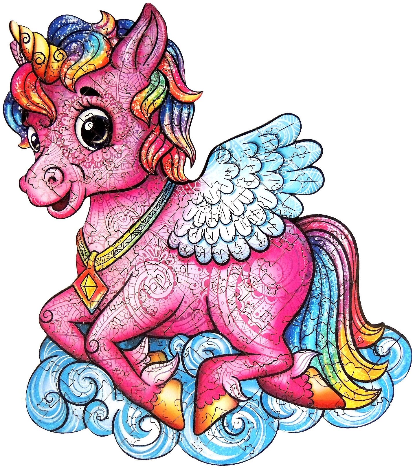 Фигурный деревянный пазл единорог/ Chapapuzzle/24х28см/99 деталей/развивающая игра