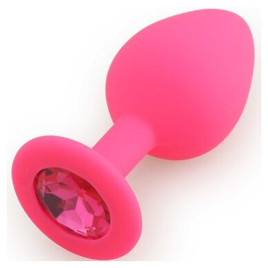 39794 Play Secrets Silicone Butt Plug Medium, розовый/ярко-розовый. Средняя анальная пробка, из силикона с кристаллом