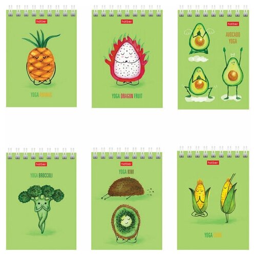 Блокнот малый формат (75х105 мм) А7, 60 л, гребень, картон, клетка, HATBER, "Йога-Фитнес", 60Б7В1гр (цена за 1 ед. товара)