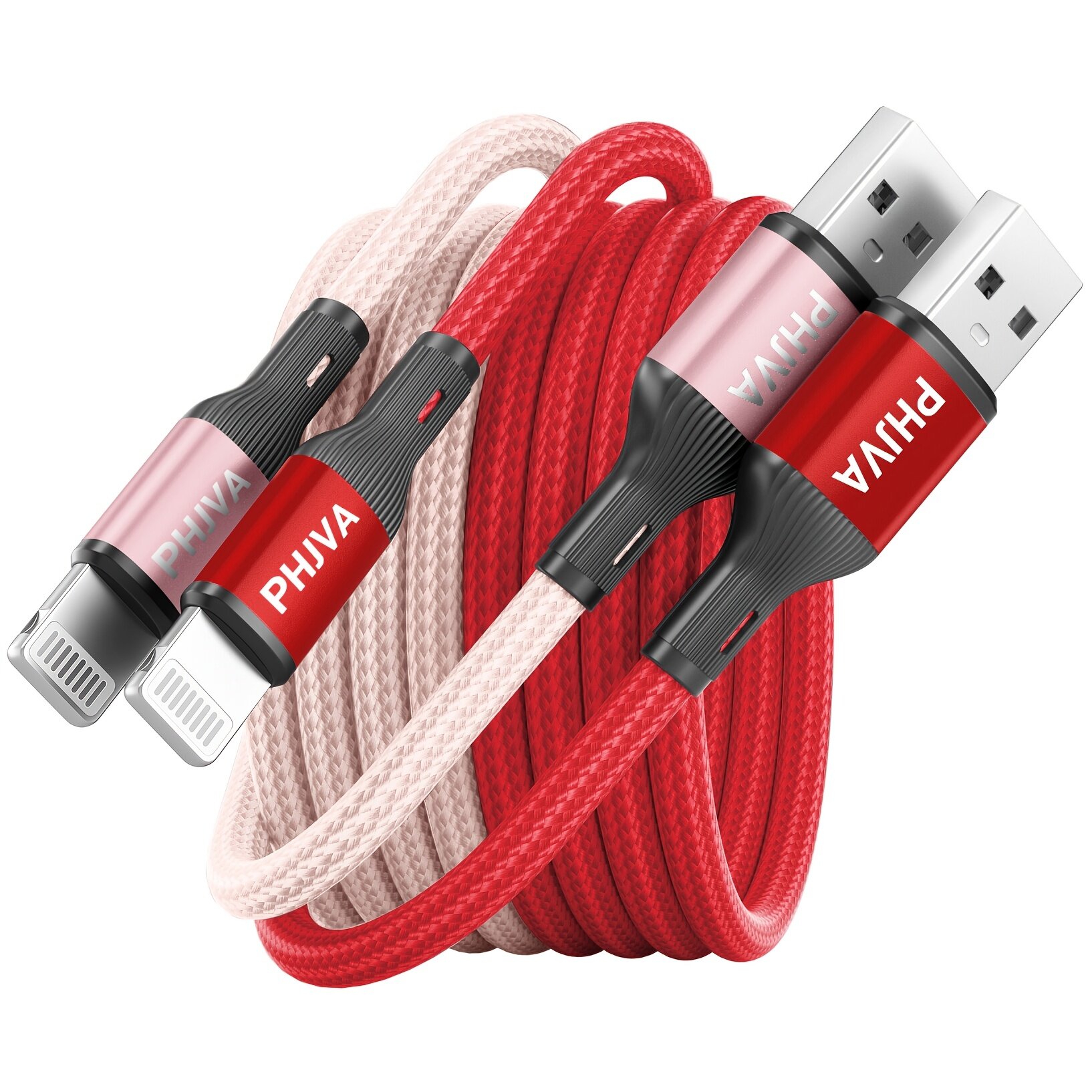 Кабель USB-A на Lightning, 2 шт, для быстрой зарядки и передачи данных, длина 1 м, красный и розовое золото