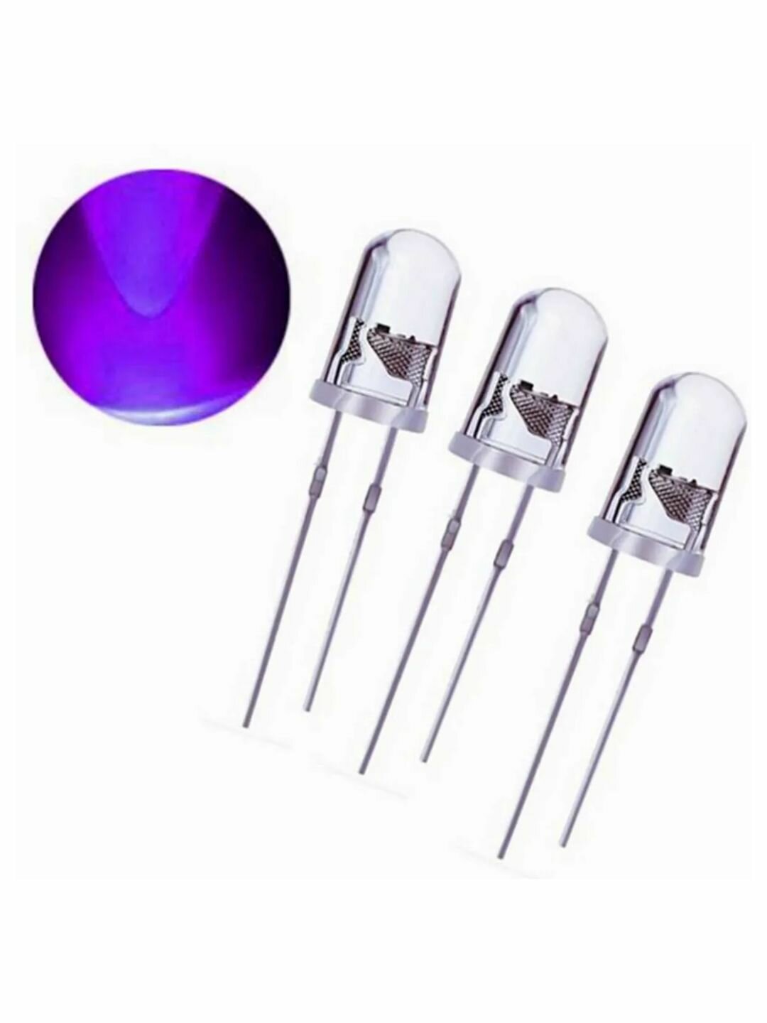 10 штук! Флуоресцентные светодиоды F5, 5мм, 3.0-3.2В, 20mA, 390-395нм (Ф)