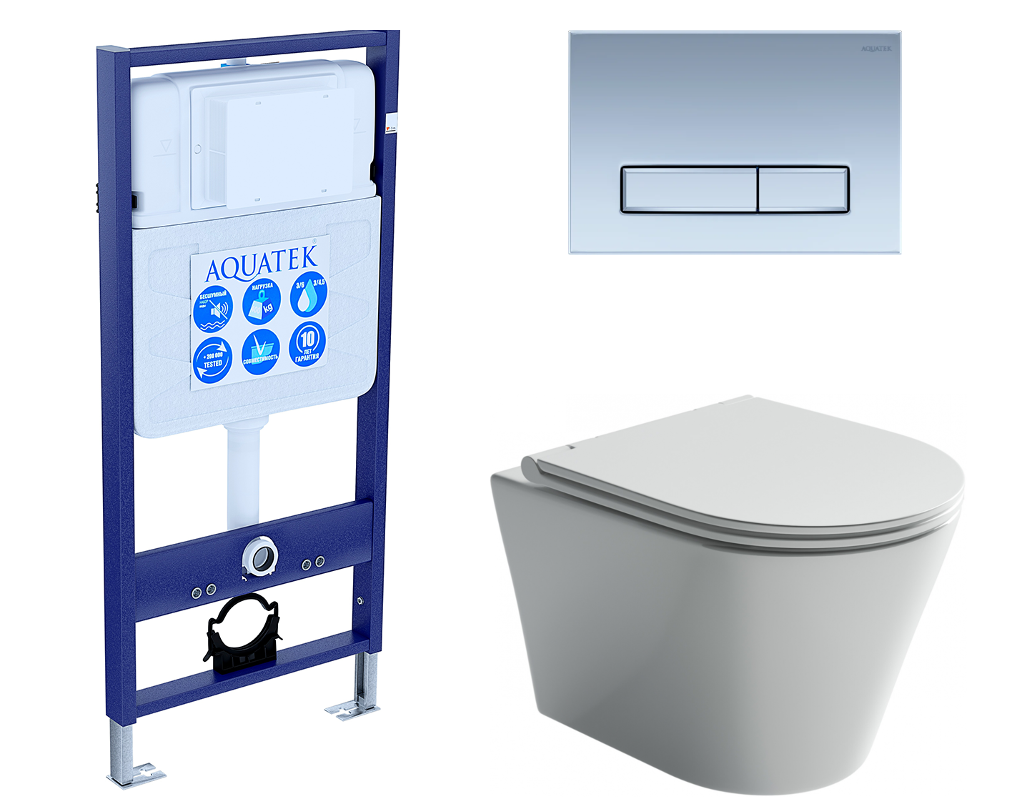Комплект 3 в 1 инсталляция Акватек Standart 50 + Унитаз подвесной Ceramica Nova Forma CN3011 с кнопкой хром матовой INS-0000012 + CN3011 + KDI-0000024