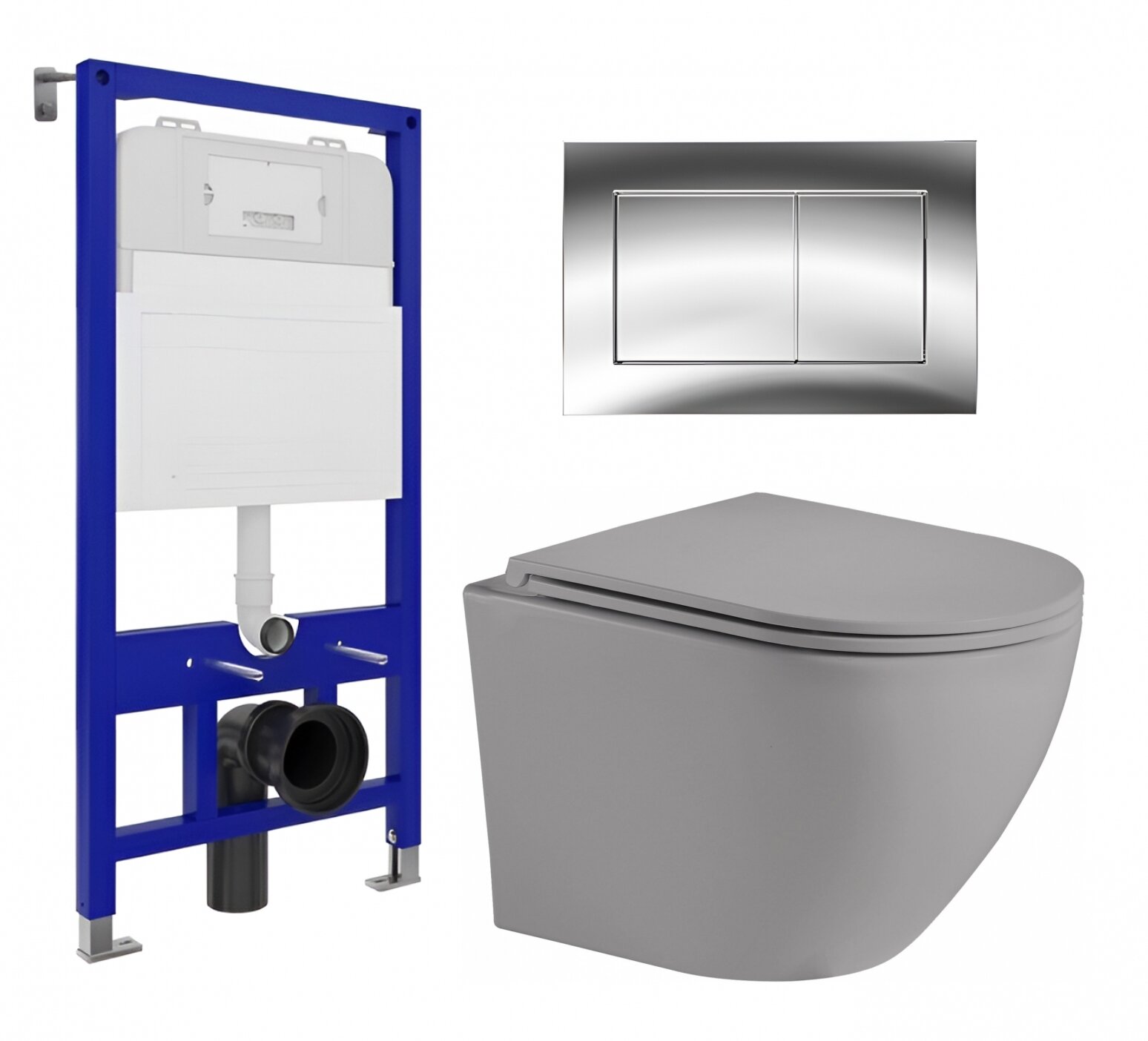 Комплект 3 в 1 инсталляция Enio Tecnico 52 EN8050052 + Унитаз подвесной Weltwasser WW Merzbach 043 MT-GR + кнопка хром Quadro