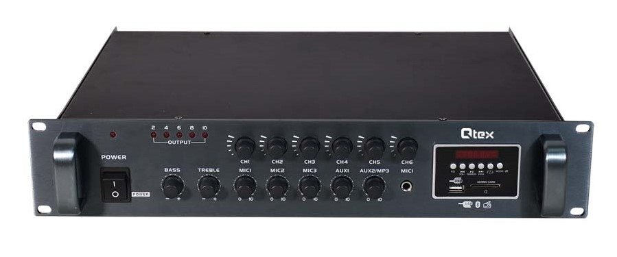 Qtex QAA MZ300BT- Микшер-усилитель 130 Вт – 100/70 В / 4–16 Ом, 6 зон с индивидуальной регулировкой уровня громкости