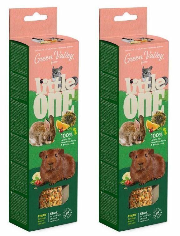 Little One Беззерновая палочка для декоративных грызунов Зеленая долина, с фруктами, 160 гр, 2 шт