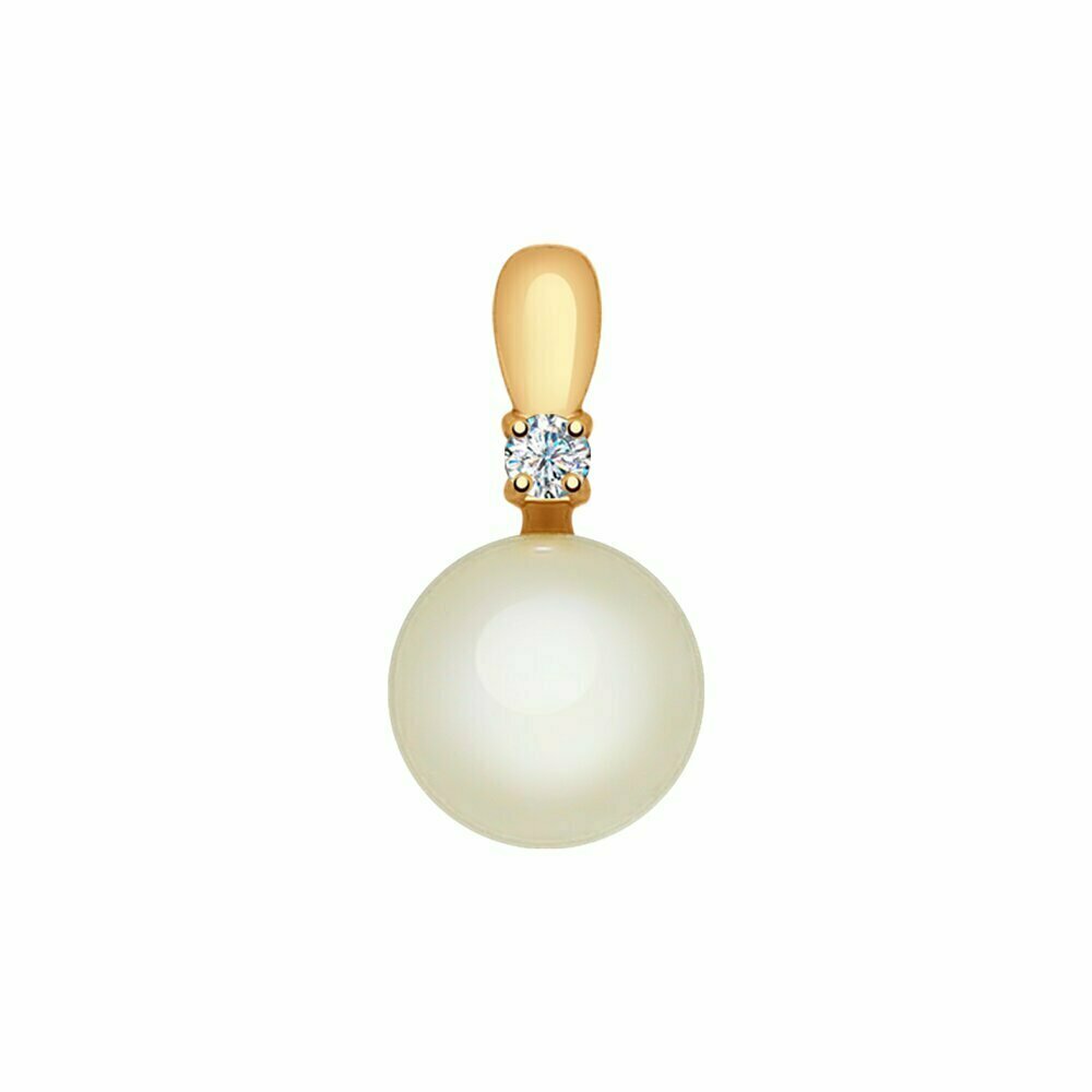 Подвеска, красное золото, 585 проба, жемчуг пресноводный культивированный, фианит