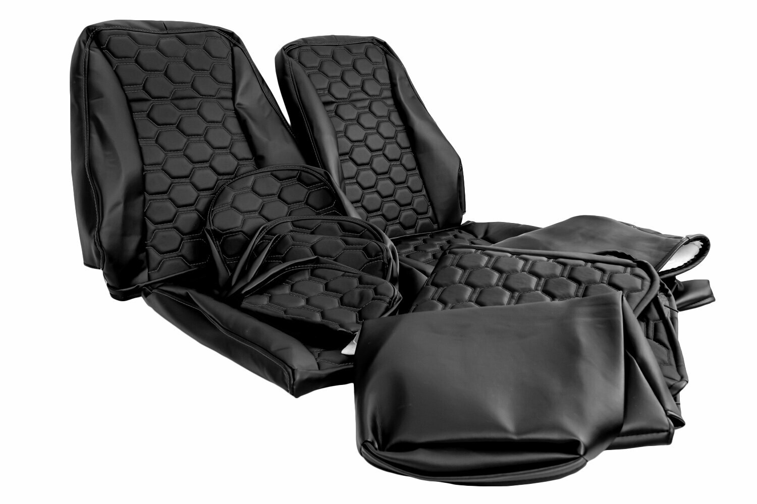 Обивка сидений (не чехлы) экокожа гладкая, черная строчка Соты на ВАЗ 2110