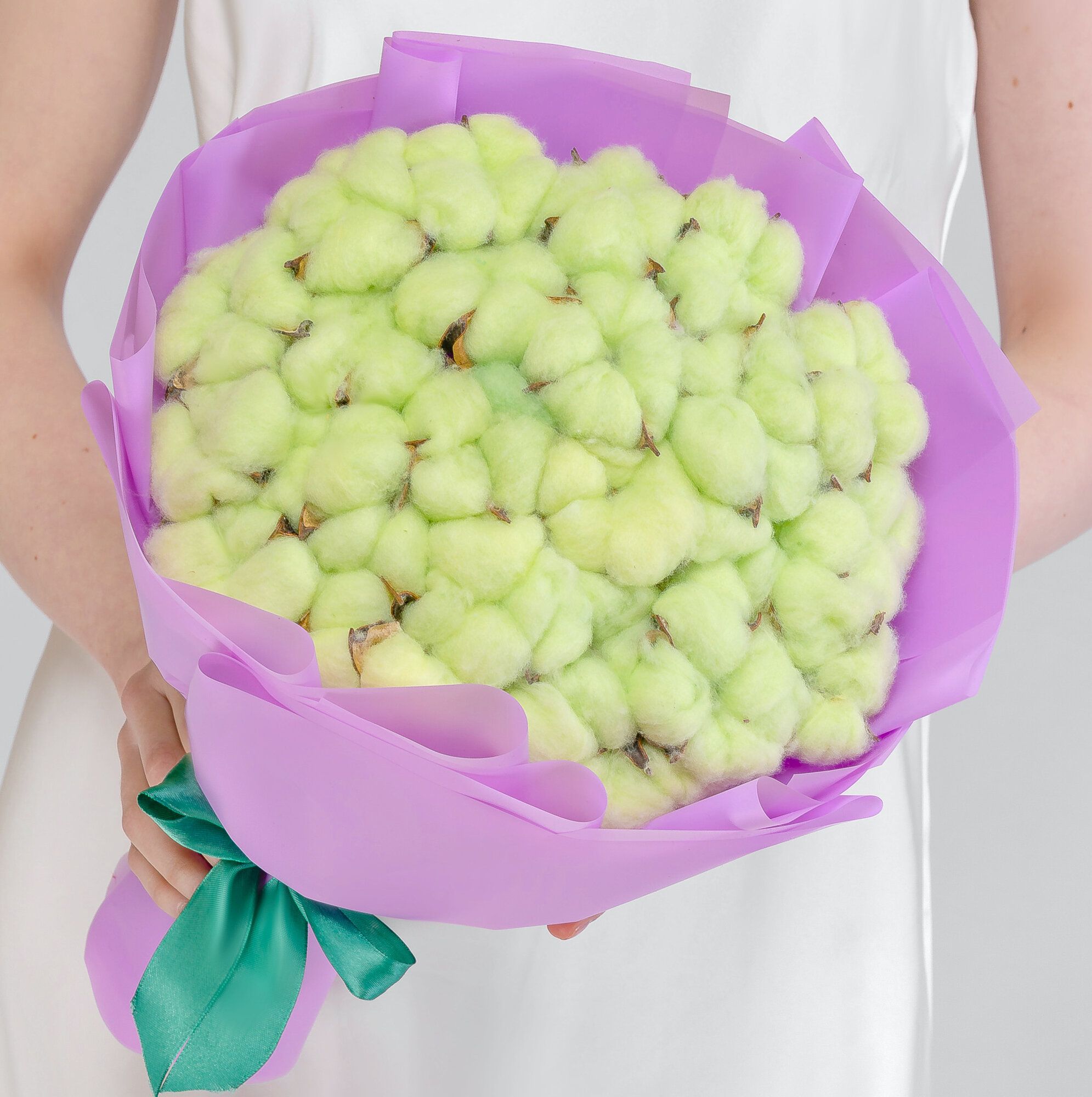 Букет сухоцветов Мегацвет24 "Зеленый Хлопок", 25 шт, дизайнерская упаковка