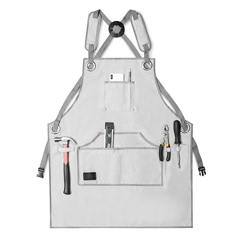 Фартук Amazon, серый, холщовый, многофункциональный, с карманами