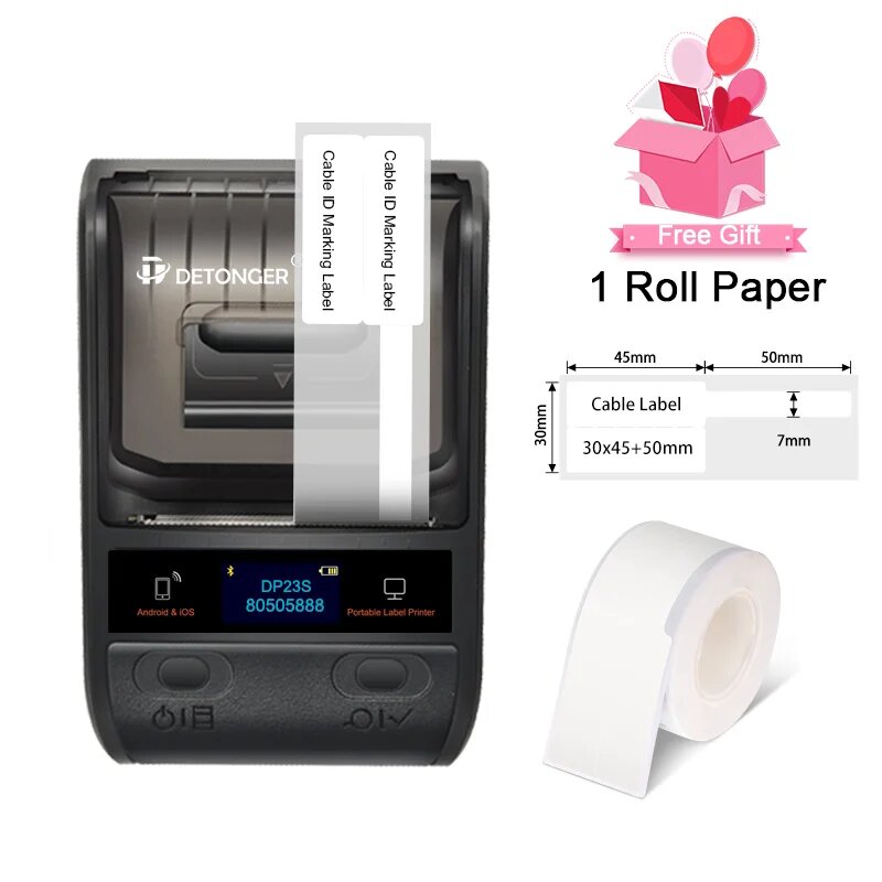 DETONGER DP23 Термопринтер для кабельных этикеток Европейская вилка (EU Plug), DP23S 1Roll 30x45W