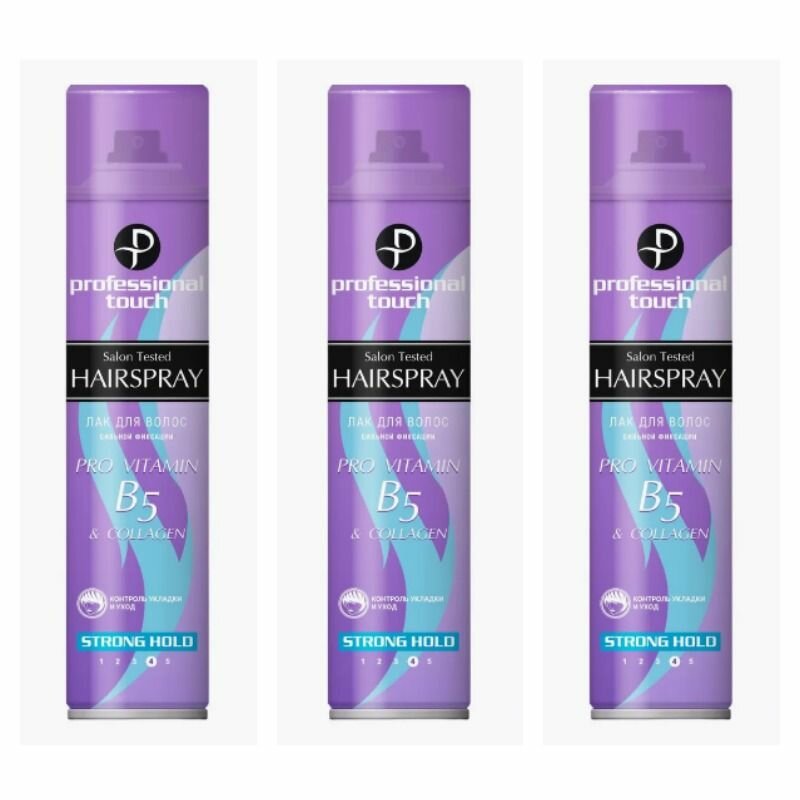 PROFESSIONAL TOUCH Лак для волос, Pro vitamin B5 & Collagen, сильная фиксация, 265 мл, 3 уп.