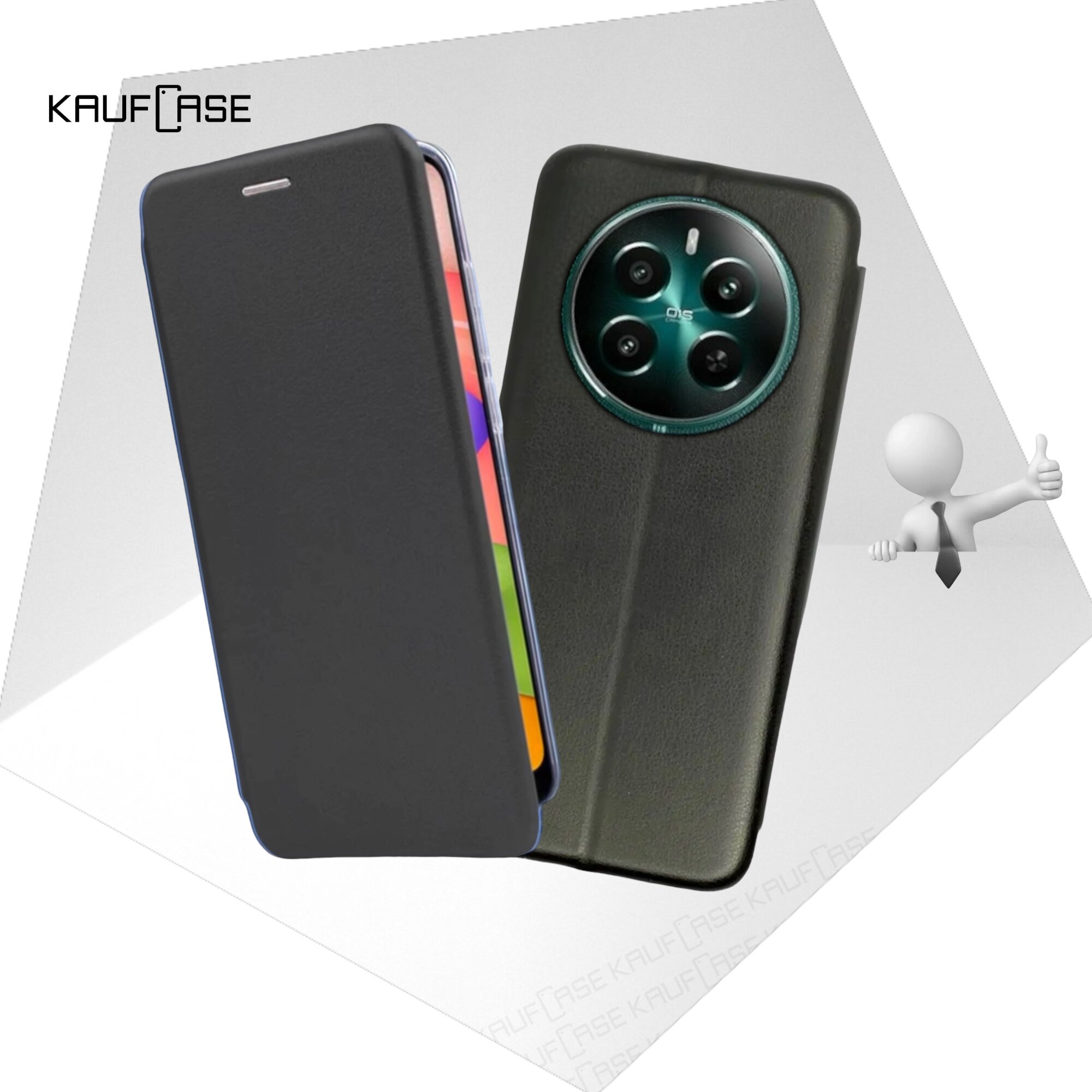 Чехол книжка для телефона Realme 12 4G/12+ (6.67"), черный. Текстура под кожу