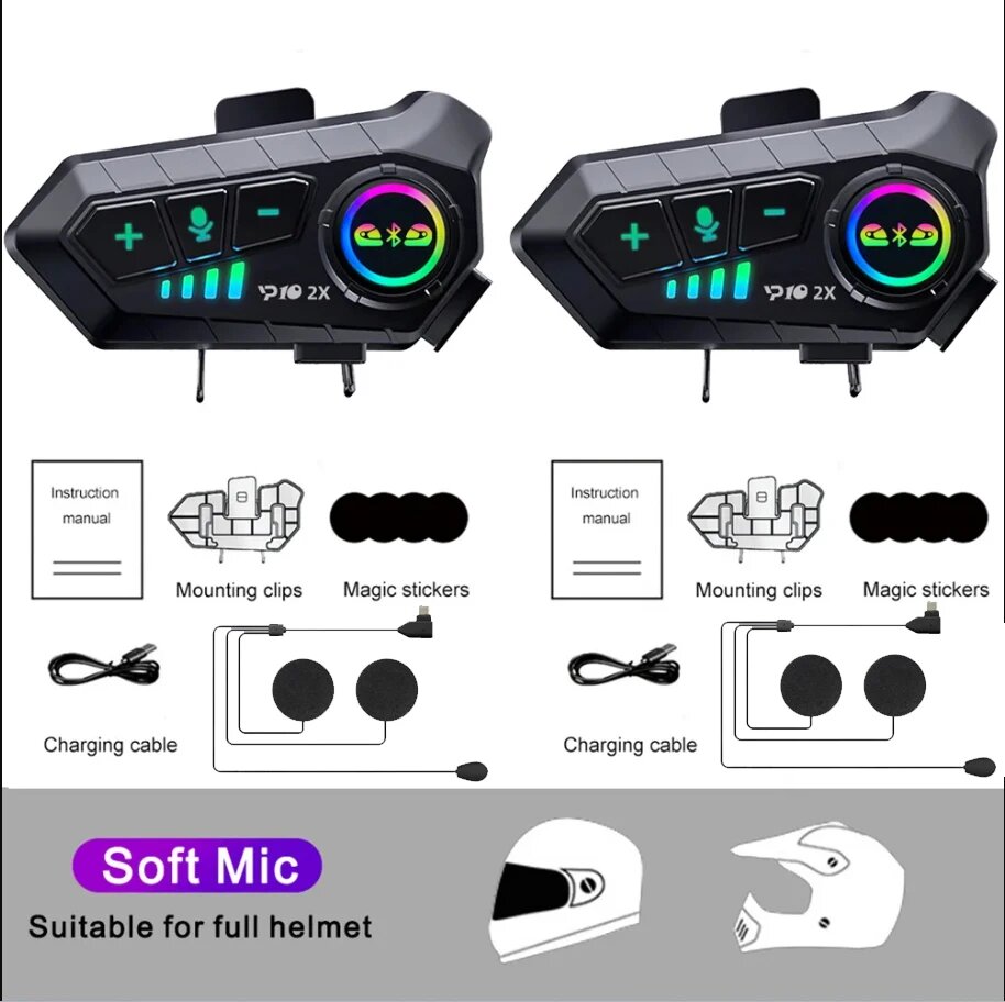 Беспроводная Bluetooth 5.3 мотогарнитура YP10, Цвет: 1 Pair Soft Mic