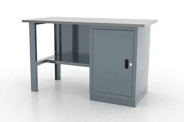 Верстак металлический, тумба с дверцей и 2 полками, серый металлик, 01.100L-9007