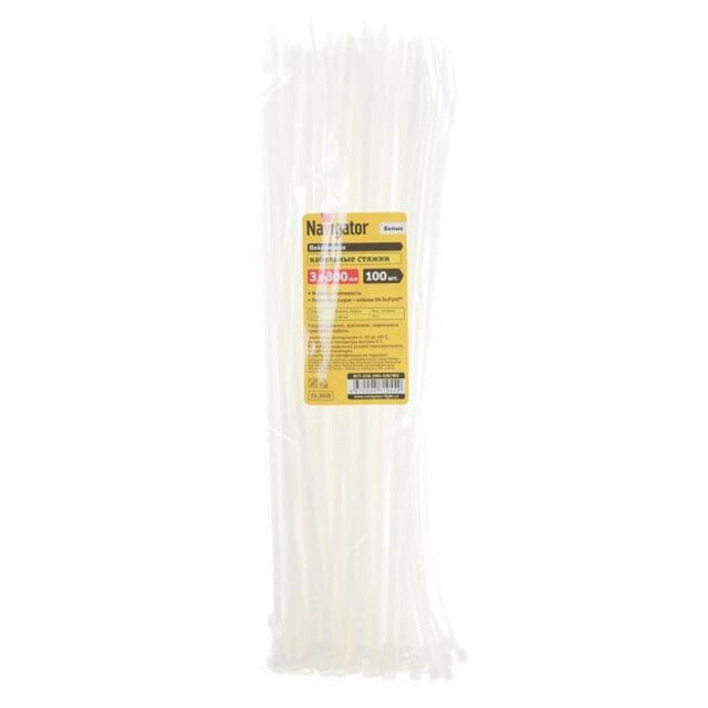 Стяжка кабельная 300×3,6 мм белая, набор 100 шт для прокладки и фиксации кабелей