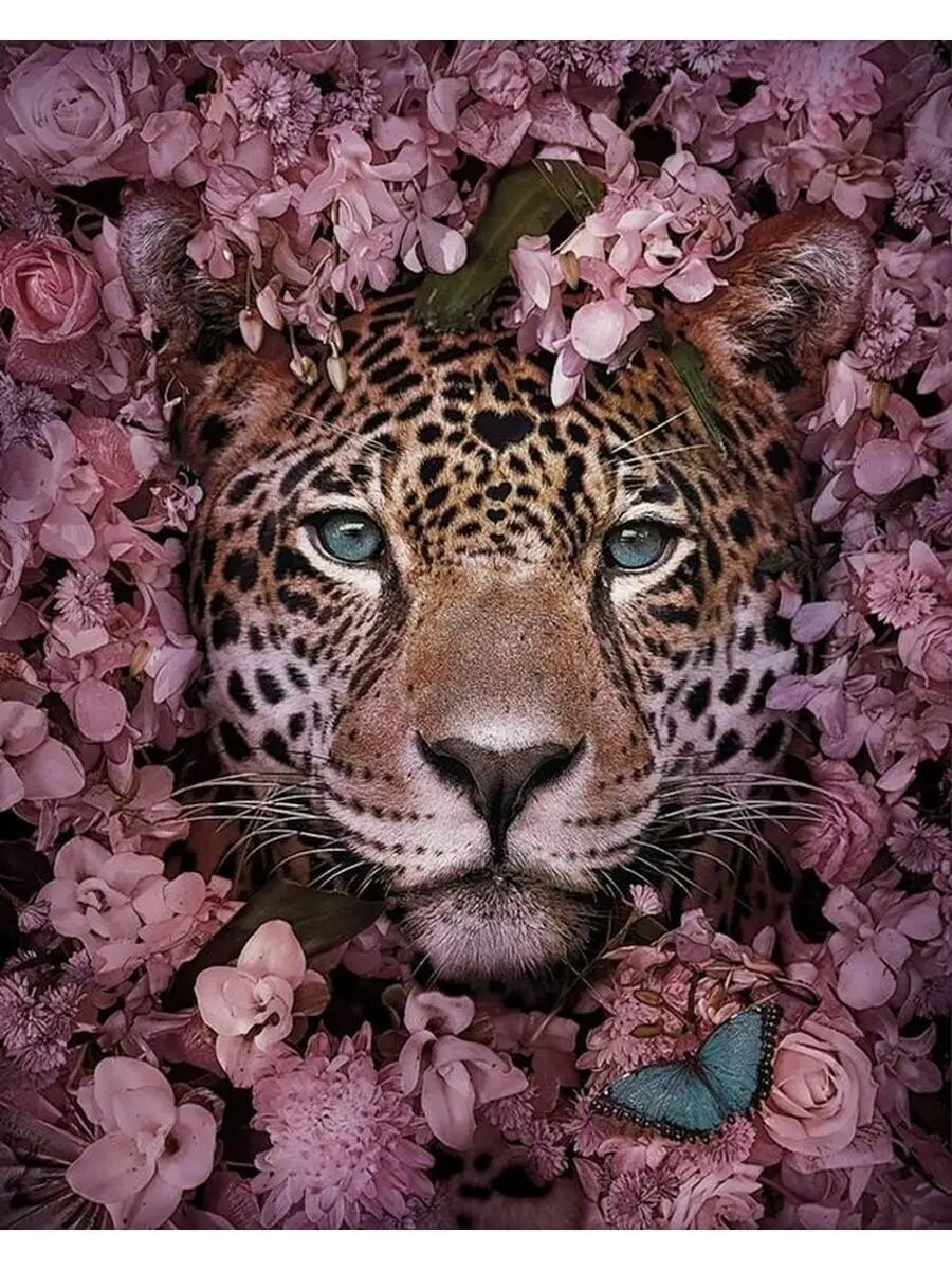 Алмазная мозаика 40х50 на подрамнике Лев в цветах