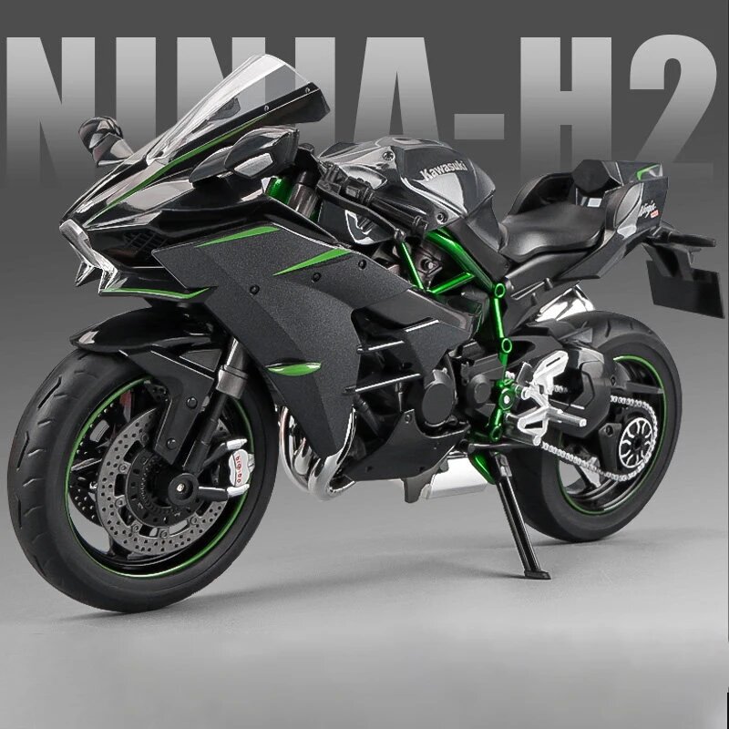 Коллекционная модель мотоцикла Kawasaki H2R Ninja 1:9 ДуБиБиБи Темно-зеленый, Without retail box
