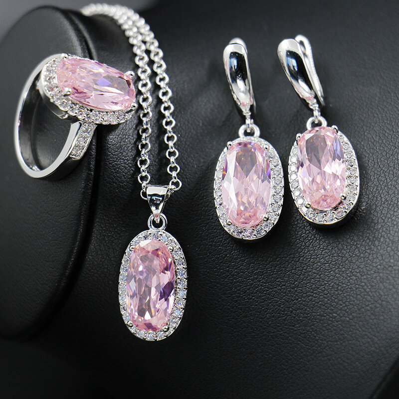 Комплект бижутерии: серьги, колье, браслет, кольцо, хрусталь, циркон