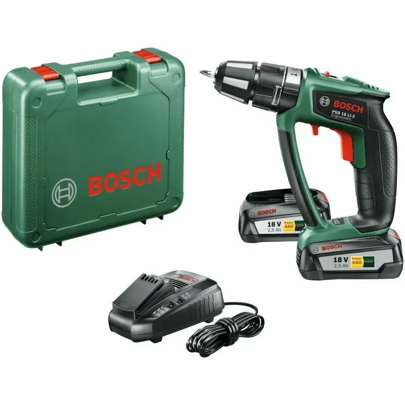 Дрель-шуруповерт Bosch PSB 18 LI-2 Ergonomic 2 x 2,5 Ah + L-Boxx (06039B0301)