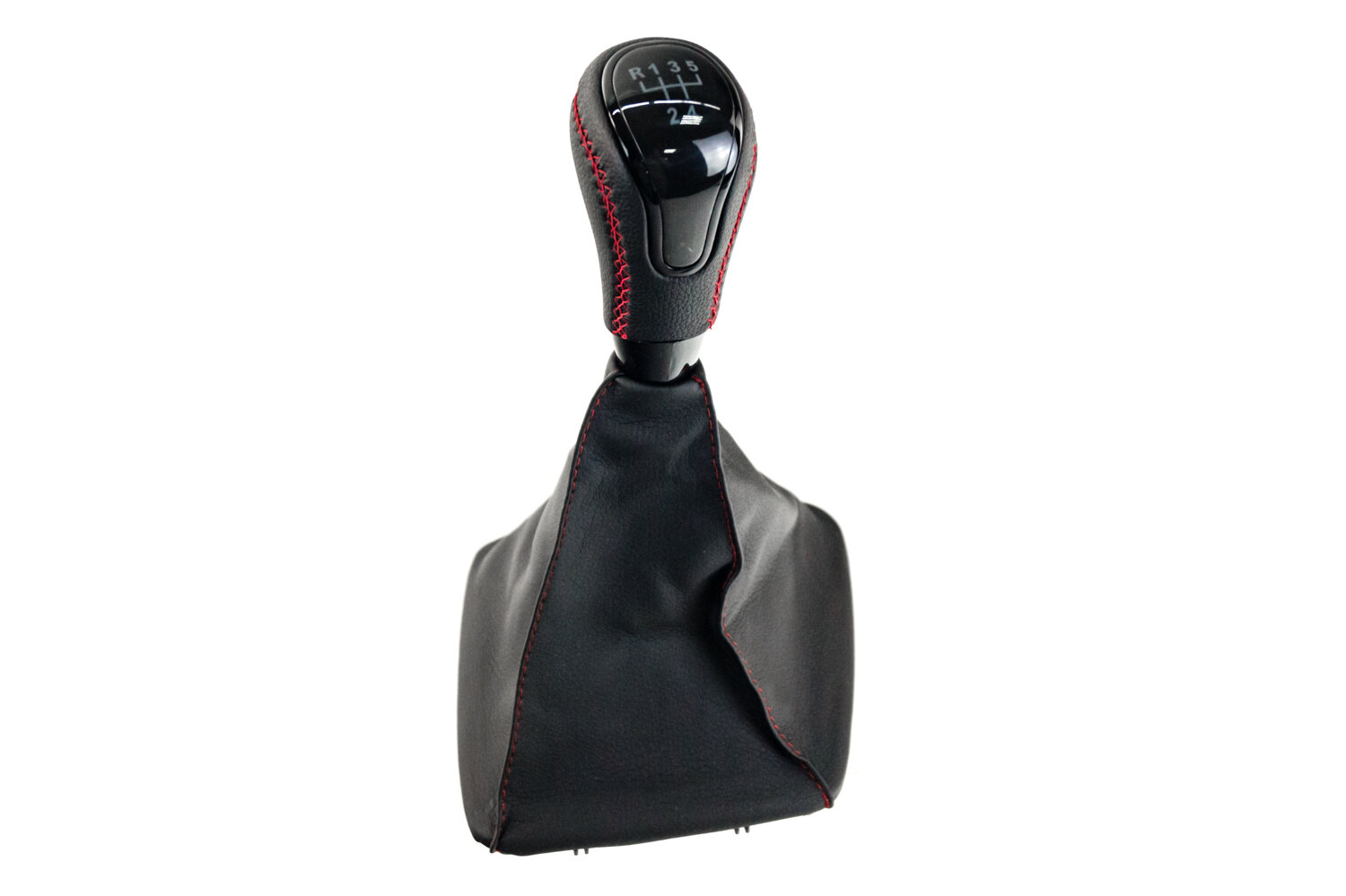 Ручка КПП с пыльником Sal-Man в стиле Весты с красной строчкой и черной вставкой для Лада Приора с кулисой (прямоугольный шток)