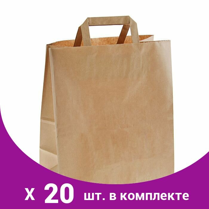 Пакет крафт без печати, плоская ручка 24 х 14 х 28 см (20 шт)