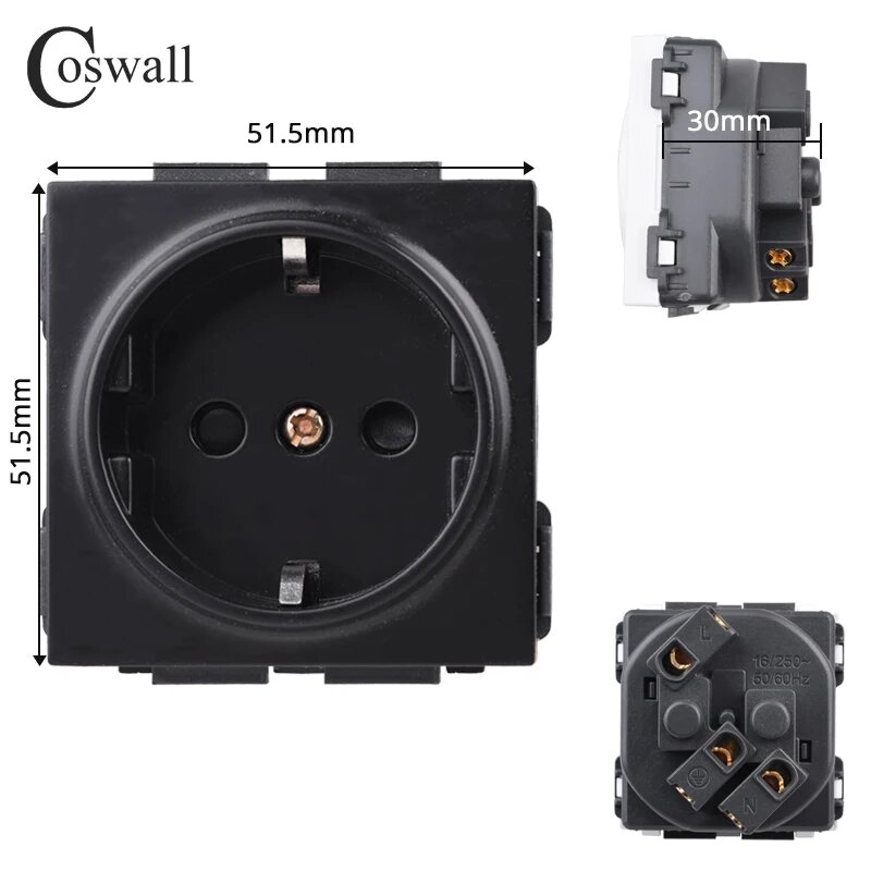 COSWALL черная матовая розетка EU Socket